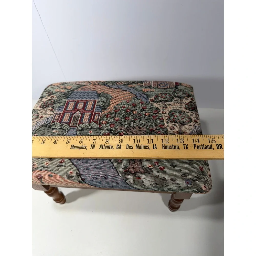 Accents | Vintage Tapestry Storage Footstool Wood Legs Country House ...